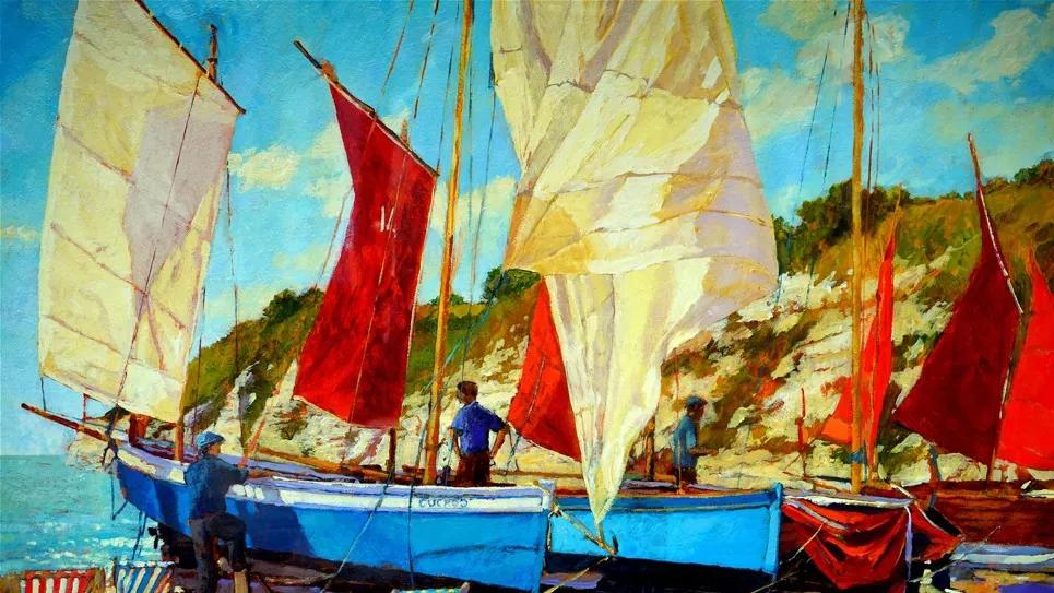 Malovaný obraz - plavba lodí (90x60 cm) - InSmile ®