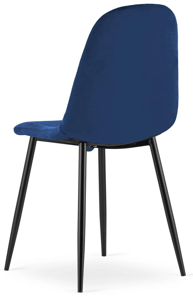 Modrá sametová židle ASTI s černými nohami