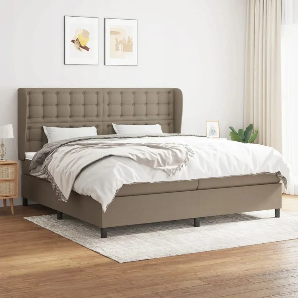 Box Spring Postel S Matrací Textil Taupe tlačítka 200 x 200 cm