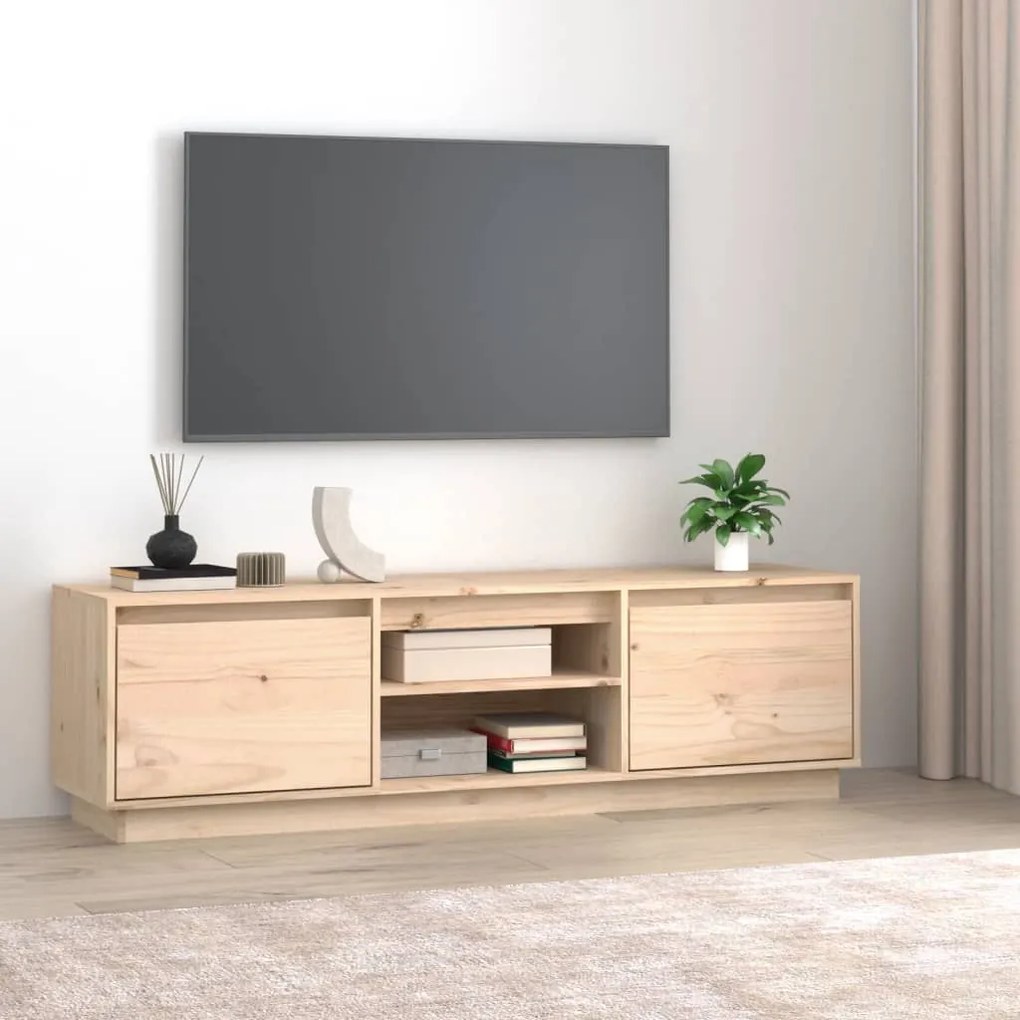 Tv Skříňka Šedá 140 X 35 X 40 Cm Masivní Borové Dřevo Přírodní