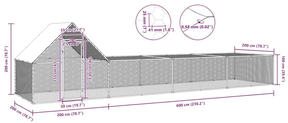 vidaXL Marketos Klec pro kuřata 8 x 2 x 2 m pozinkovaná ocel
