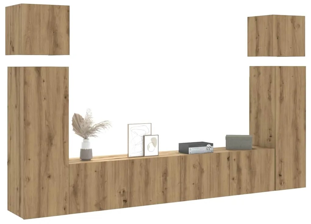 Sada 8 kusů nástěnné TV skříňka dub artisan kompozitní dřevo 3329010