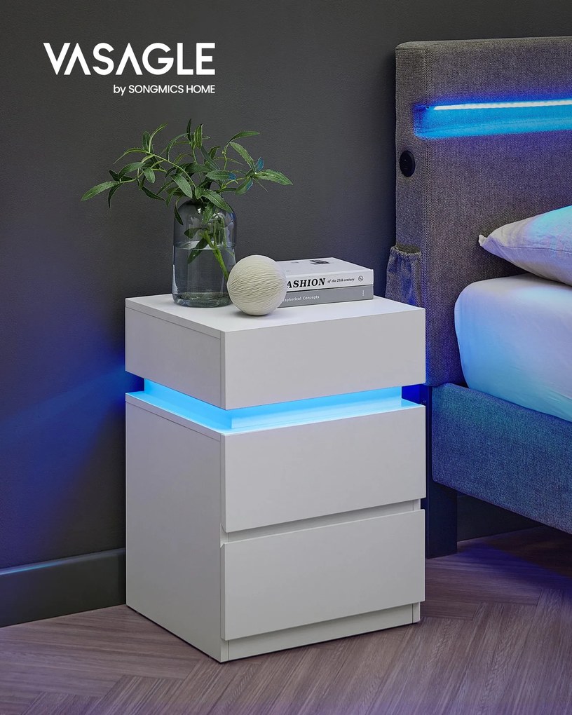 Noční stolek 2 kusy set, s LED osvětlením, 35×40×55 cm, oblačně bílý