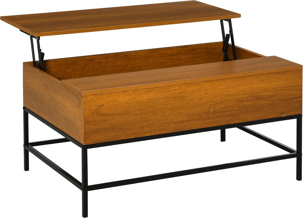 HOMCOM Zvedací konferenční stolek se skrytým úložným prostorem 90x60,5x45,5 cm Teak | Aosom