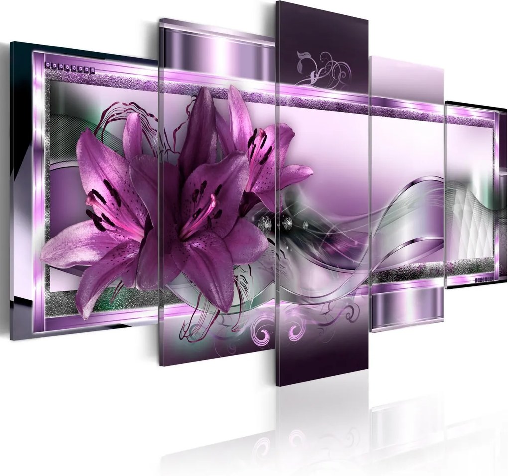 Pětidílné obrazy - purpurové lilie (200x100 cm) - Murando DeLuxe