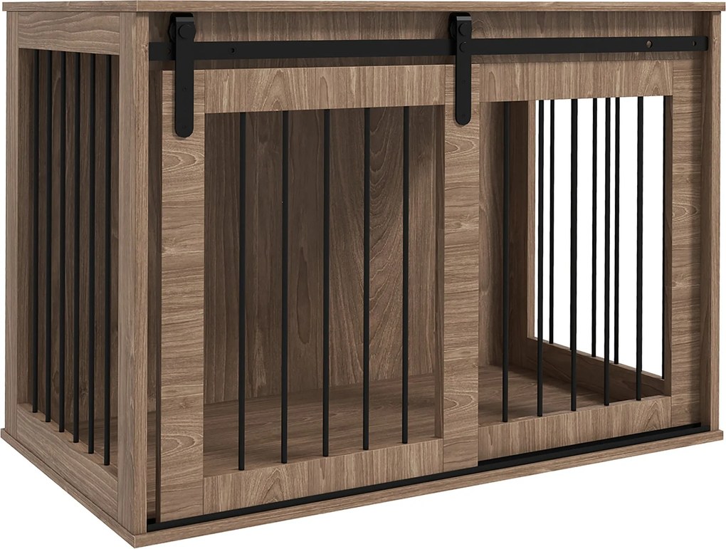 Nábytek pro psy PawHut s uzamykatelnými posuvnými dveřmi, moderní metalová psí bouda pro interiér, pro velké psy do 30 kg, boční stolek, 98 x 58 x 61