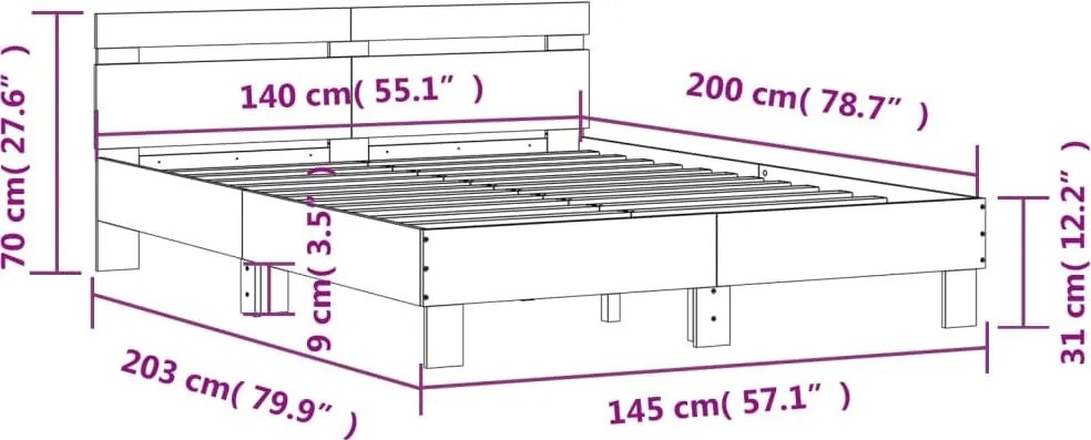 vidaXL Rám postele s čelem 140 x 200 cm kompozitní dřevo [3207421] Barva: Betonová šedá