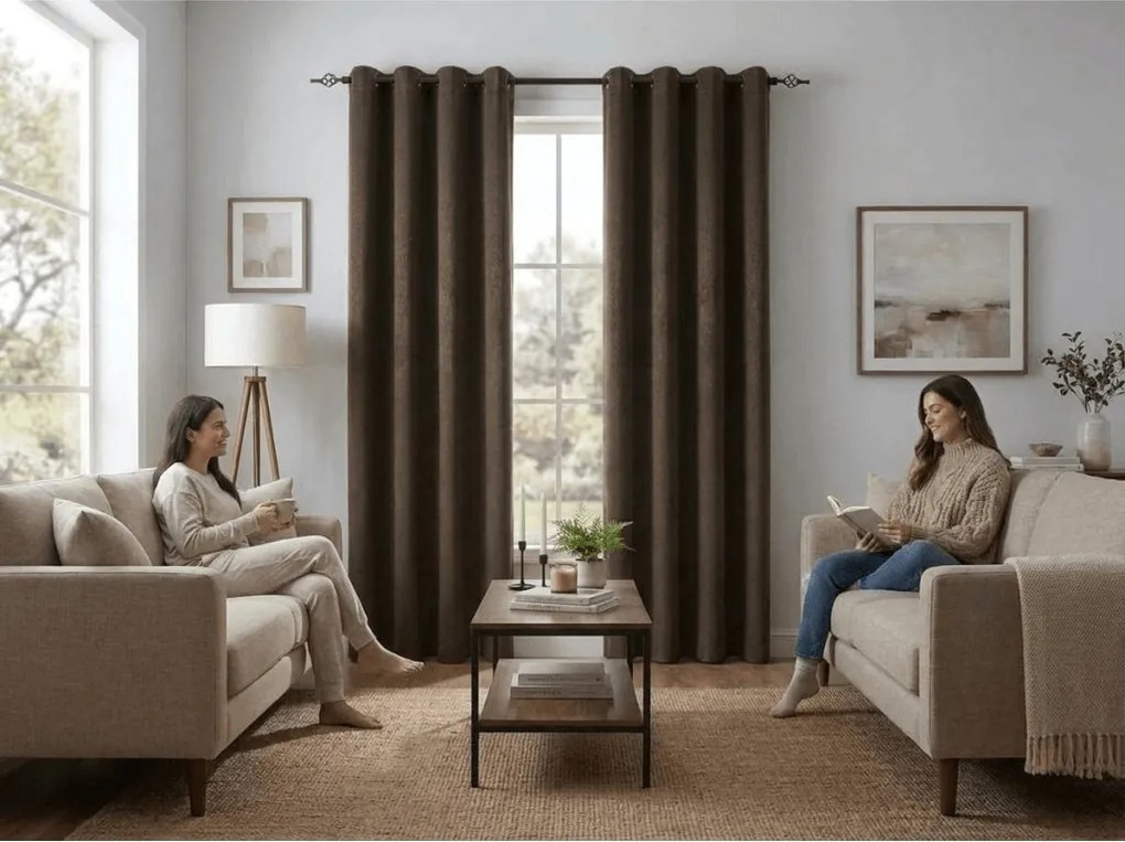Zatemňovací závěs DUNES VELVET 140x250 cm, hnědý Zavěšení: Kovové kroužky