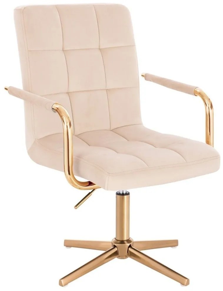 LuxuryForm DESIGN Otočná židle VERONA GOLD VELUR na zlatém kříži - krémová