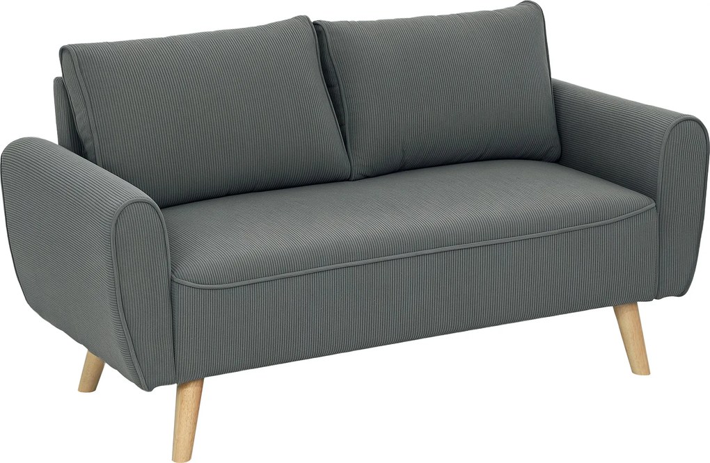 HOMCOM dvoumístná pohovka se 2 polštáři, čalouněná pohovka s extra hlubokými sedáky 54 cm, dvoumístná pohovka z manšestru, malá pohovka s dřevěným rá…