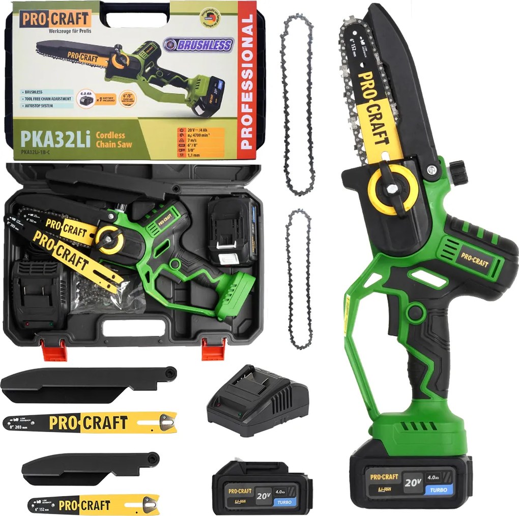 Procraft PKA32Li 20V SET - akumulátorová ruční pilka (s 4,0 Ah akumulátorem a nabíječkou) - bez pouzdra na opasek