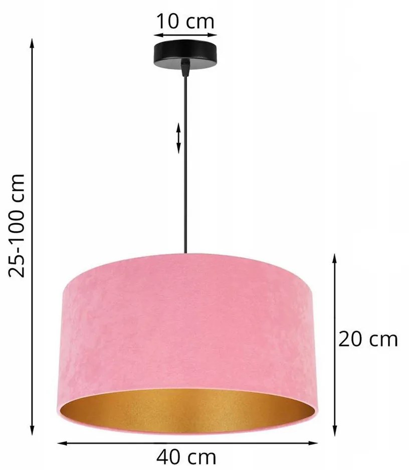 Závěsné svítidlo Mediolan, 1x růžové/zlaté textilní stínítko, (výběr ze 2 barev konstrukce), (fi 40cm)