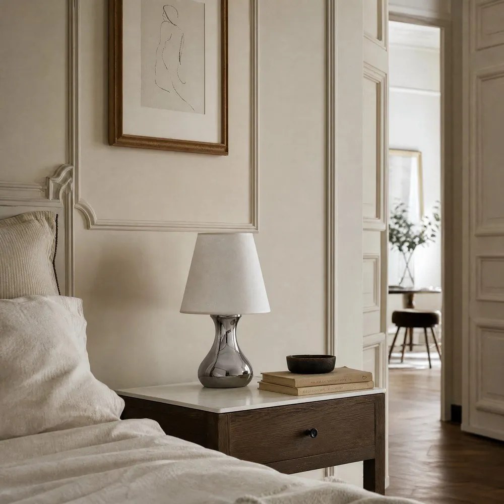 Krémová/ve stříbrné barvě kovová stolní lampa s textilním stínidlem (výška 36 cm) Nell – Premier Housewares