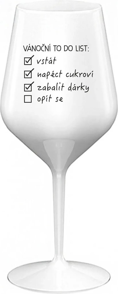 VÁNOČNÍ TODO LIST - bílá nerozbitná sklenice na víno 470 ml