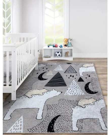 Dywany Łuszczów, Dětský kusový koberec Junior 51974.802 Bears grey, 80x150, šedá, dětský pokoj