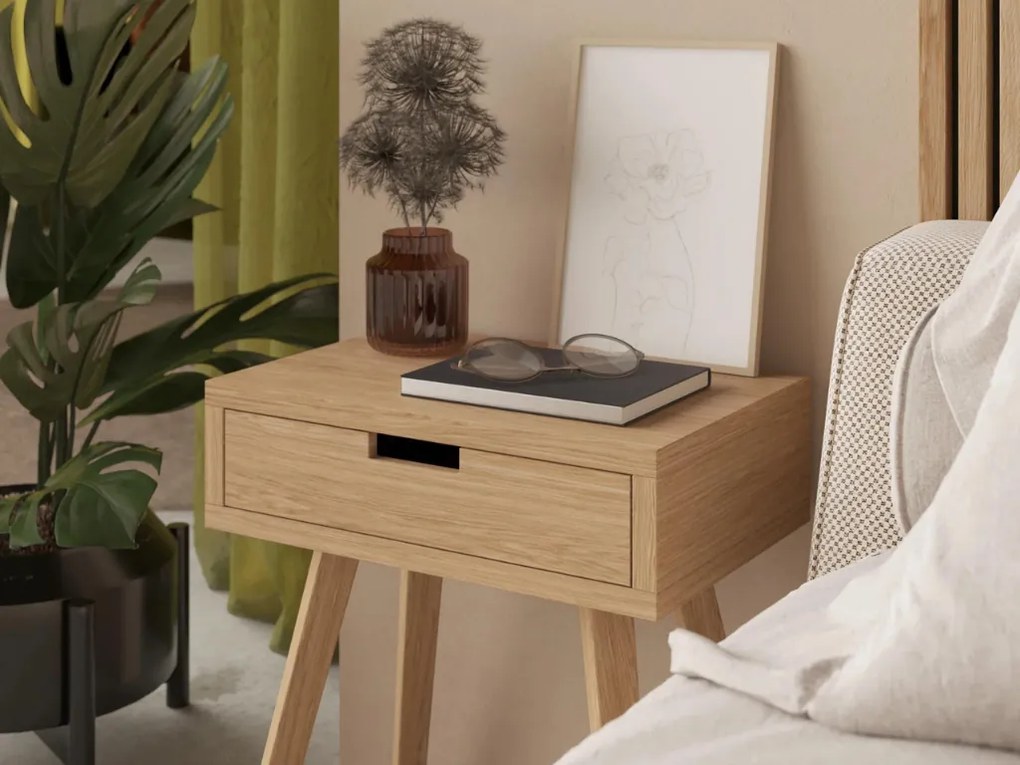 Benlemi Designový noční stolek se šuplíkem LUNA přírodní Zvolte kvalitu dřeva: 2. Kombinace dubového masivu a dýhované DTD desky