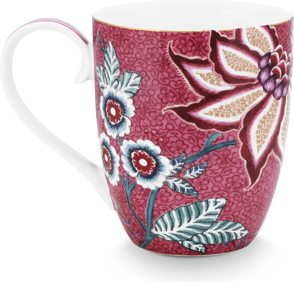 Pip Studio Flower Festival hrnek XL 440ml, tmavě růžový (Hrnek Flower Festival)