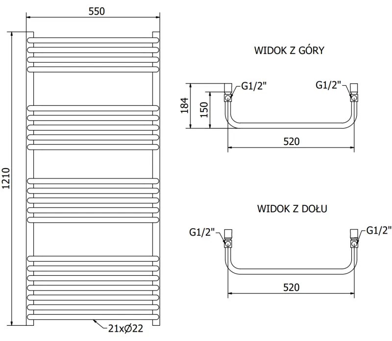 Mexen Apollo koupelnový radiátor 1210 x 550 mm, 638 W, Černá - W117-1210-550-00-70