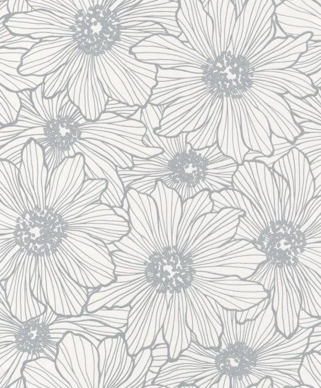 Vliesová tapeta 406658 stříbrné květy / Tapety na zeď Aldora (0,53 x 10,05 m) Rasch