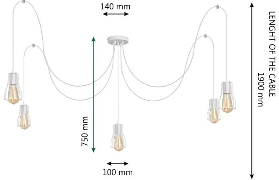 Lustr na lanku TUBE 5xE27/15W/230V pavouk bílá