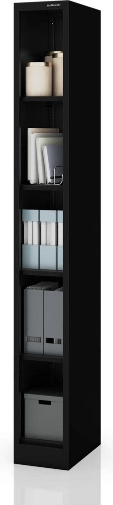 Úzký kovový regál, archivační na dokumenty černý: TIM 250 x 1950 x 400 mm