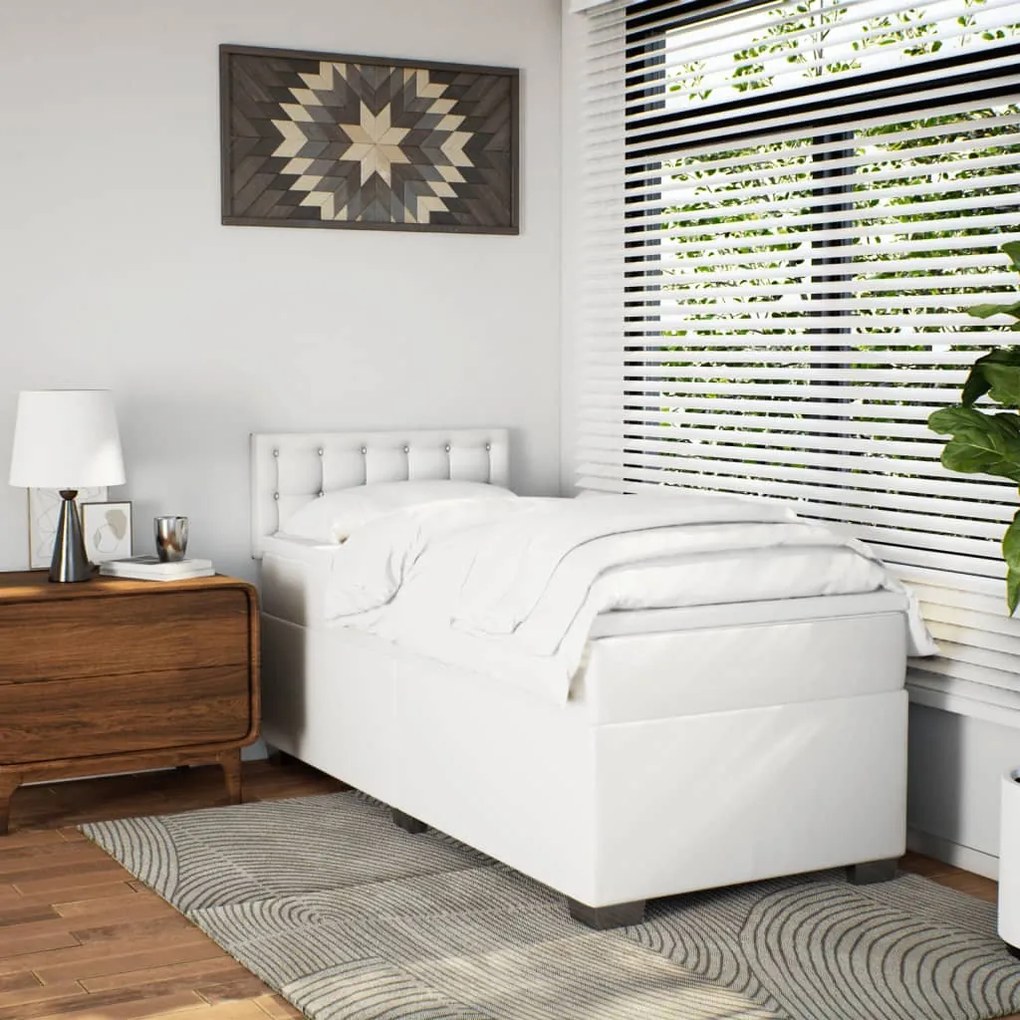 Box spring postel s matrací bílá 80 x 200 cm umělá kůže 3288397