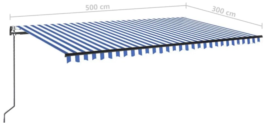 vidaXL Marketos Automatická markýza LED a senzor větru 500 x 300 cm modrobílá