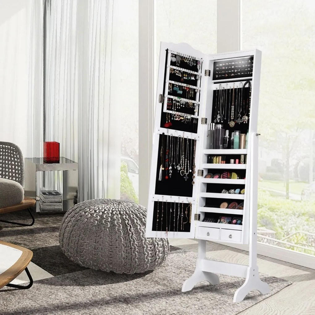 Costway Jewelry Cabinet Organizer na šperky se zrcadlovými dvířky po celé délce