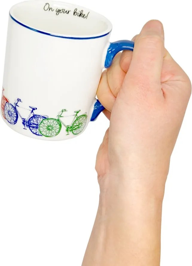 Porcelánový hrnek Na kole, 280 ml – bílý, s barevnými bicykly