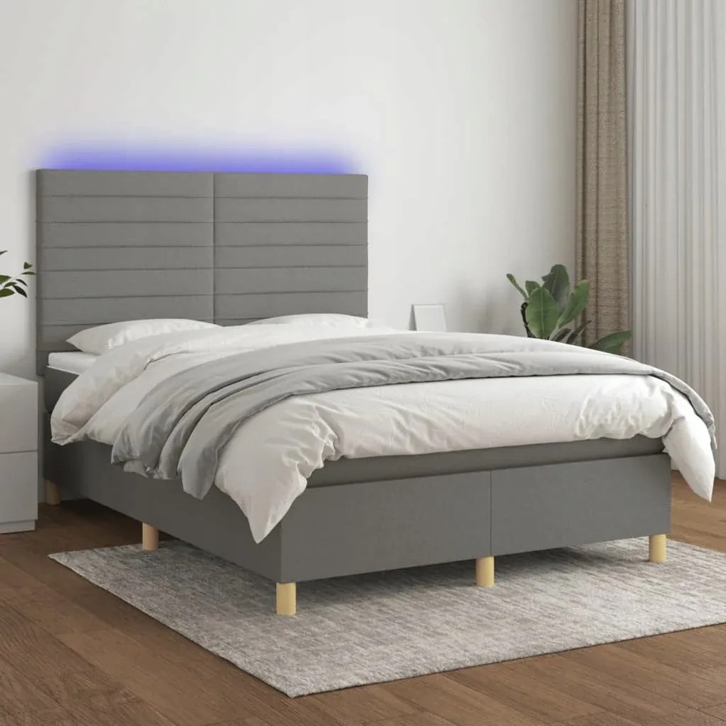Fionshop 264254276 Box spring postel s matrací a Led tmavě šedá 140x190 c