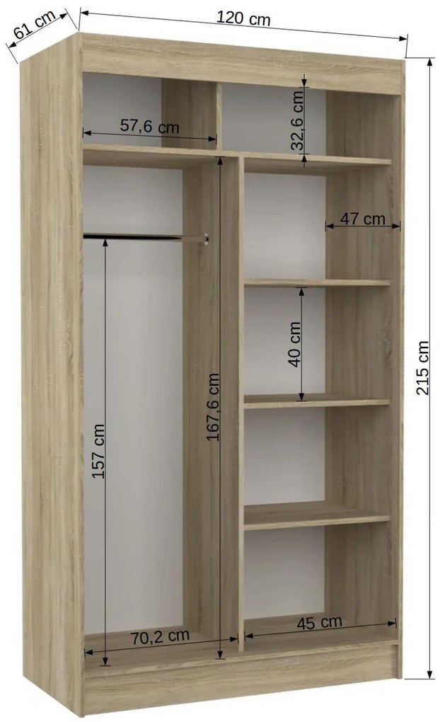 Šatní skříň s posuvnými dveřmi Batia - 120 cm Barva: dub Sonoma