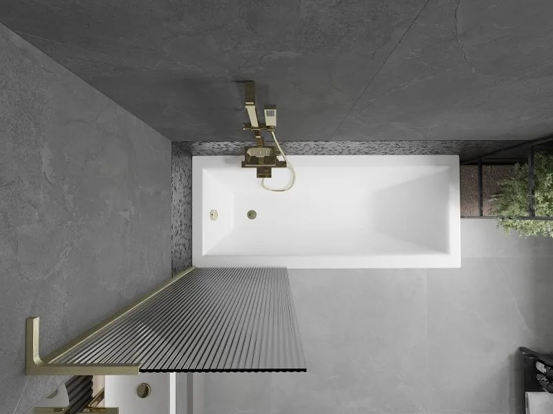 Mexen Next L, 1-křídlová vanová zástěna 60 x 150 cm, 6mm sklo s žebrovým vzorem, zlatý matný profil, 895-060-000-03-09-55