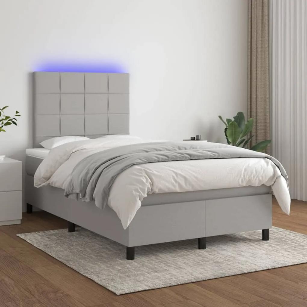 Box spring postel s matrací a LED světle šedá 120x200 cm textil,  3134861