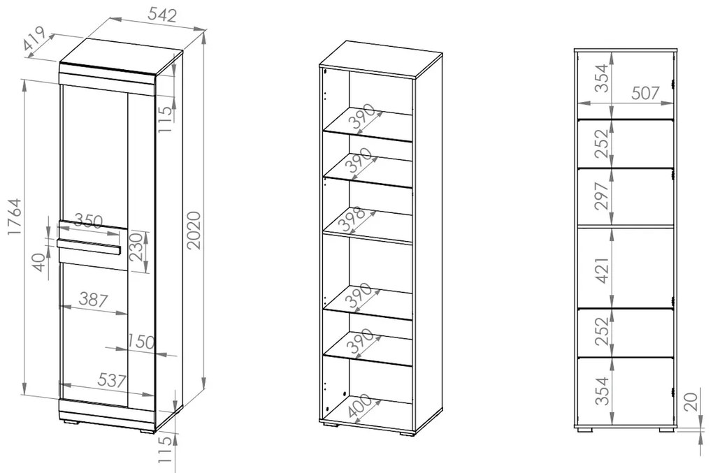 Vitrína BLINCO BL02 Sněžná borovice / MDF New Grey VÝPRODEJ