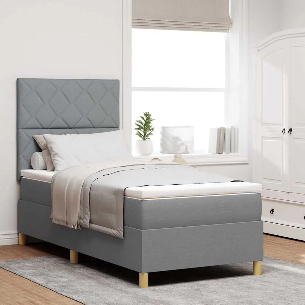 Postel s boxspringem s čelo Světle šedá 100 x 200 cm textil 3339672
