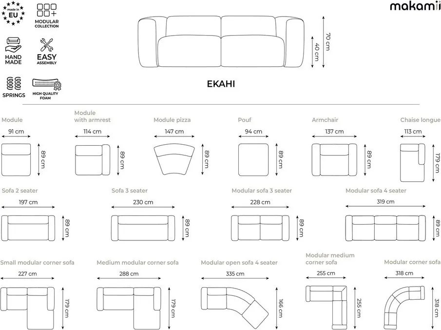 Béžová rohová pohovka (levý roh/s lenoškou) Ekahi – Makamii