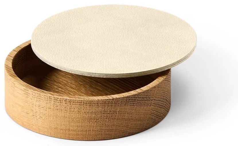 Krémový/v přírodní barvě dřevěný/z eko kůže úložný box s víkem/dekorativní ø 11x3,5 cm Circle Nupo – LIND DNA