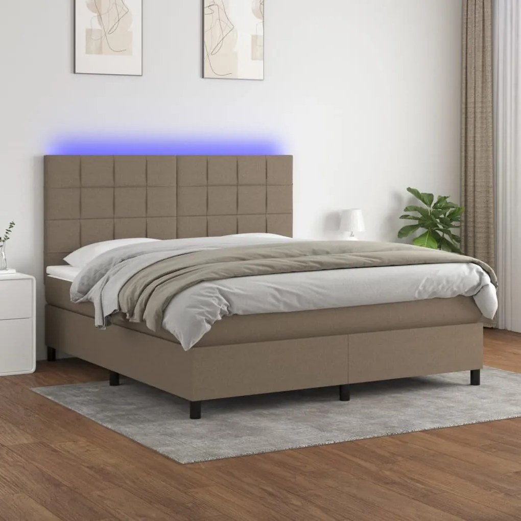 Box spring postel s matrací a LED taupe 160x200 cm textil