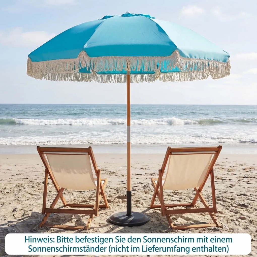 Costway Boho slunečník lze ohnout o 30° na obě strany 170 cm s třásněmi, modrý