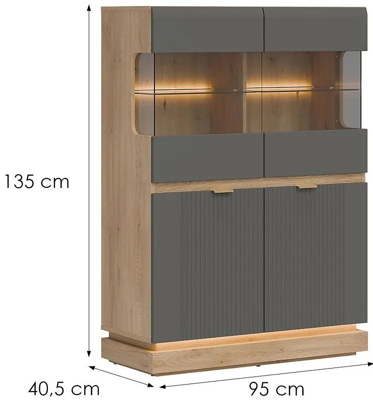 Vitrína nízká Milton ML04 dub crem torro šedá
