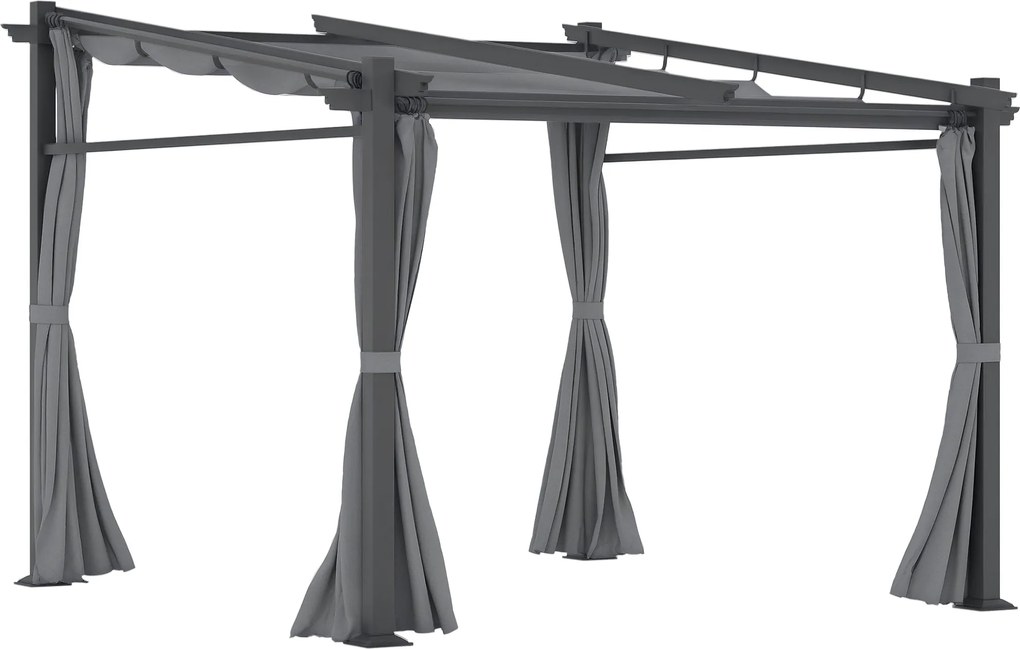 Pergola s terasovou střechou Outsunny, přibližně 3x3m, kryt terasy, zahradní pavilon, hliníková konstrukce, montáž na stěnu, pergola se skládací střec