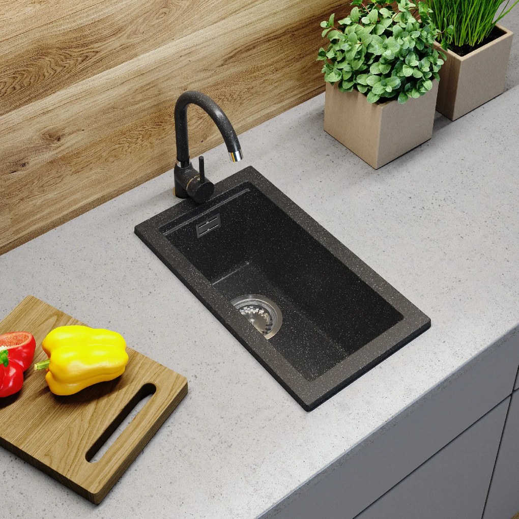 Gamma Decor 2850, 1-komorový granitový dřez 280x500x207 mm, černá skvrnitá, GMA-ZLE000161