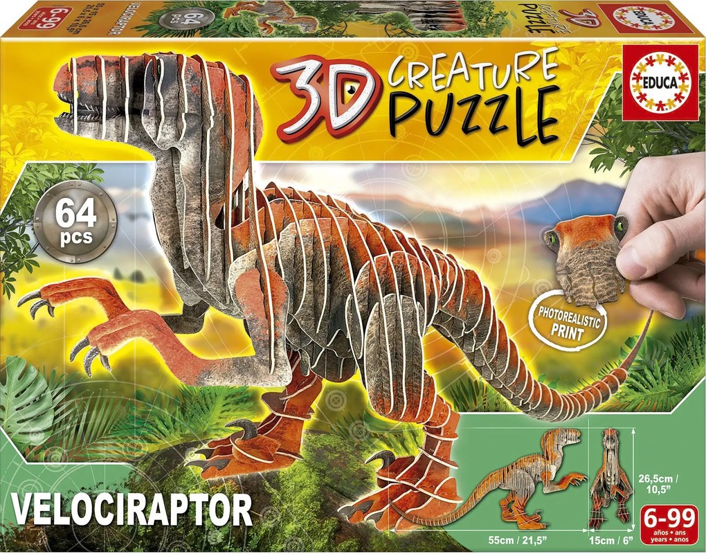 3d puzzle educa 3d puzzle velociraptor 64 dílků