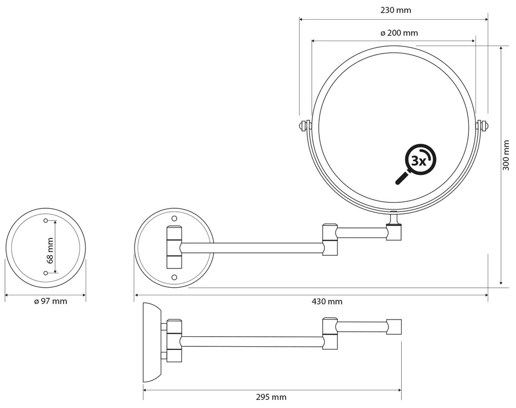 Sapho Sapho, X-ROUND E závěsné kosmetické zrcadlo, průměr 200mm, oboustranné, chrom, XR010