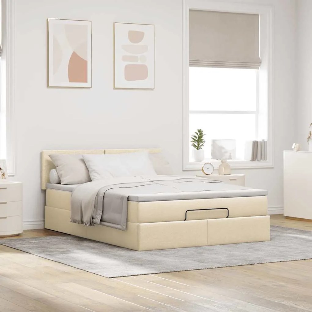 Osmanský postel s matrací krémová 140x190 cm textil 3311378