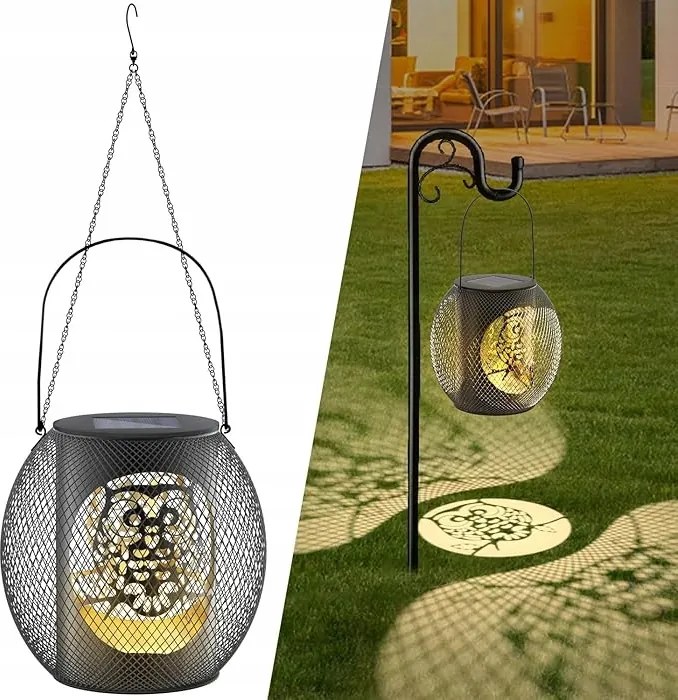 Solární Lampa Černá Venkovní IP65 Voděodolná Kovová Závěsná Ozdoba