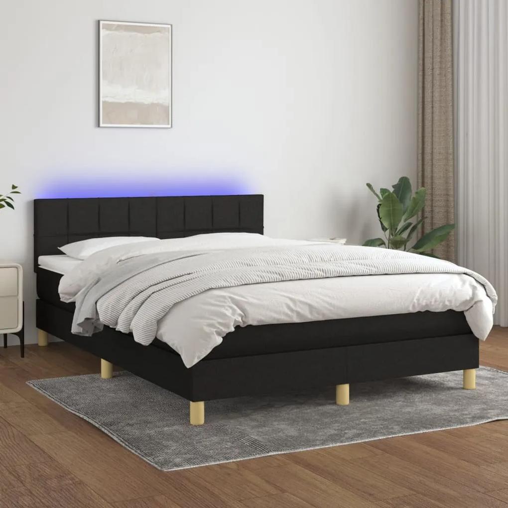 Box spring postel s matrací a LED černá 140x200 cm textil,  3133719