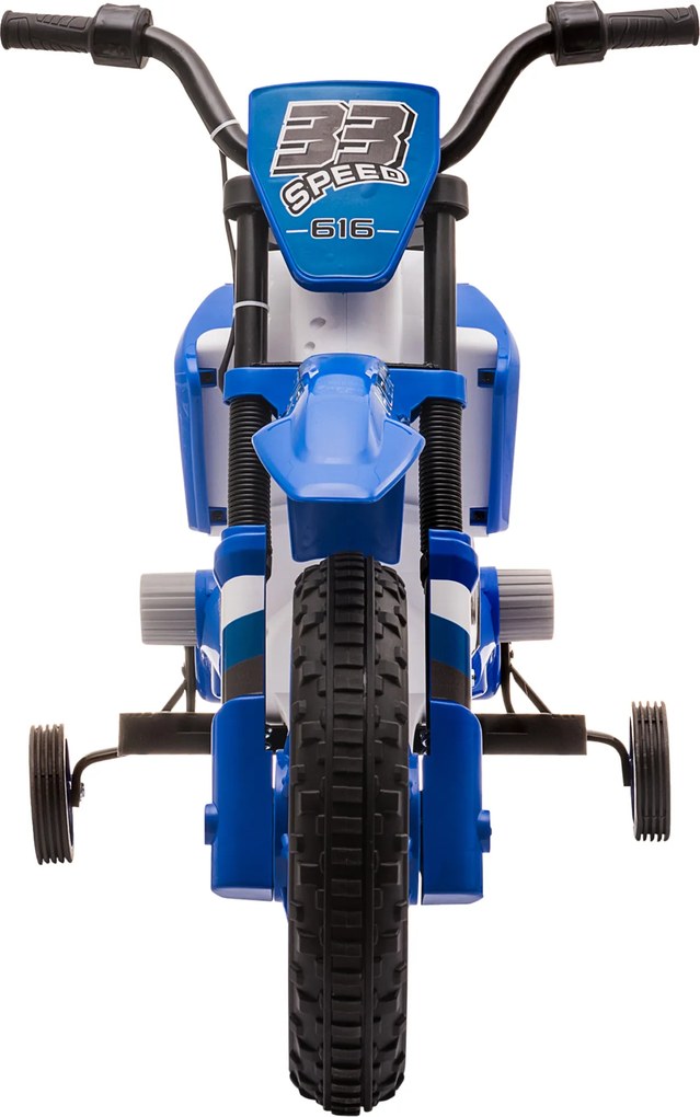 HOMCOM Dětská elektrická motorka 12V, se 2 odnímatelnými tréninkovými koly, od 3 let, PP kov, modrá+bílá