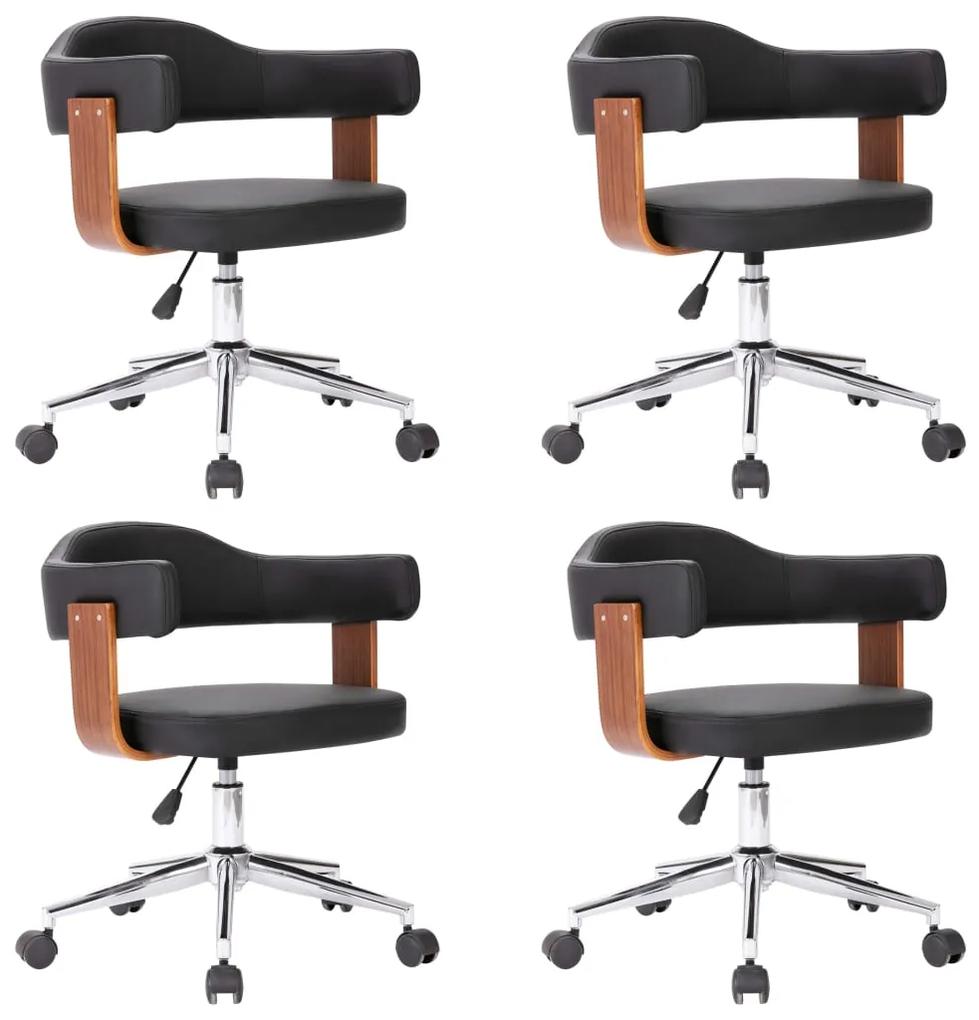 vidaXL Otočné jídelní židle 4 ks černé ohýbané dřevo a umělá kůže