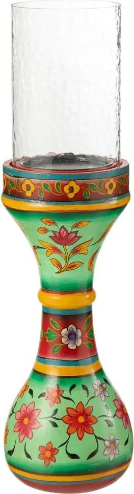 Dřevěný barevný kulatý svícen Mumbai mango wood - Ø 13*46 cm